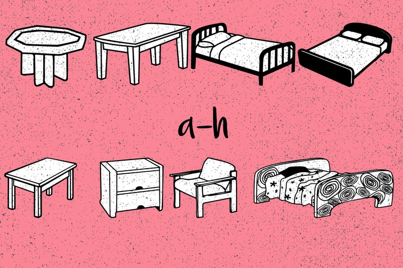 Furniture Doodles , Illustrations Line Art Style Dingbats Font ...