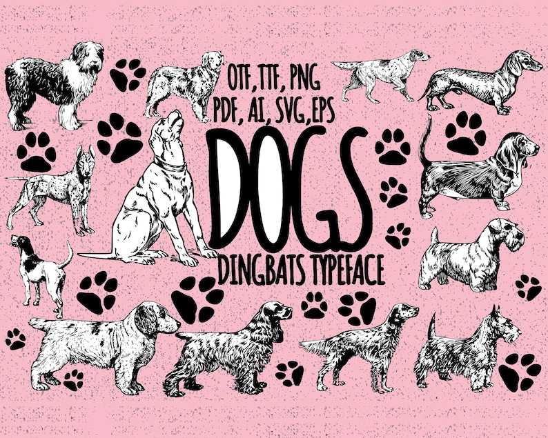 Dogs Cartoon Doodles Dingbats Font: Pet Illustrations - Etsy