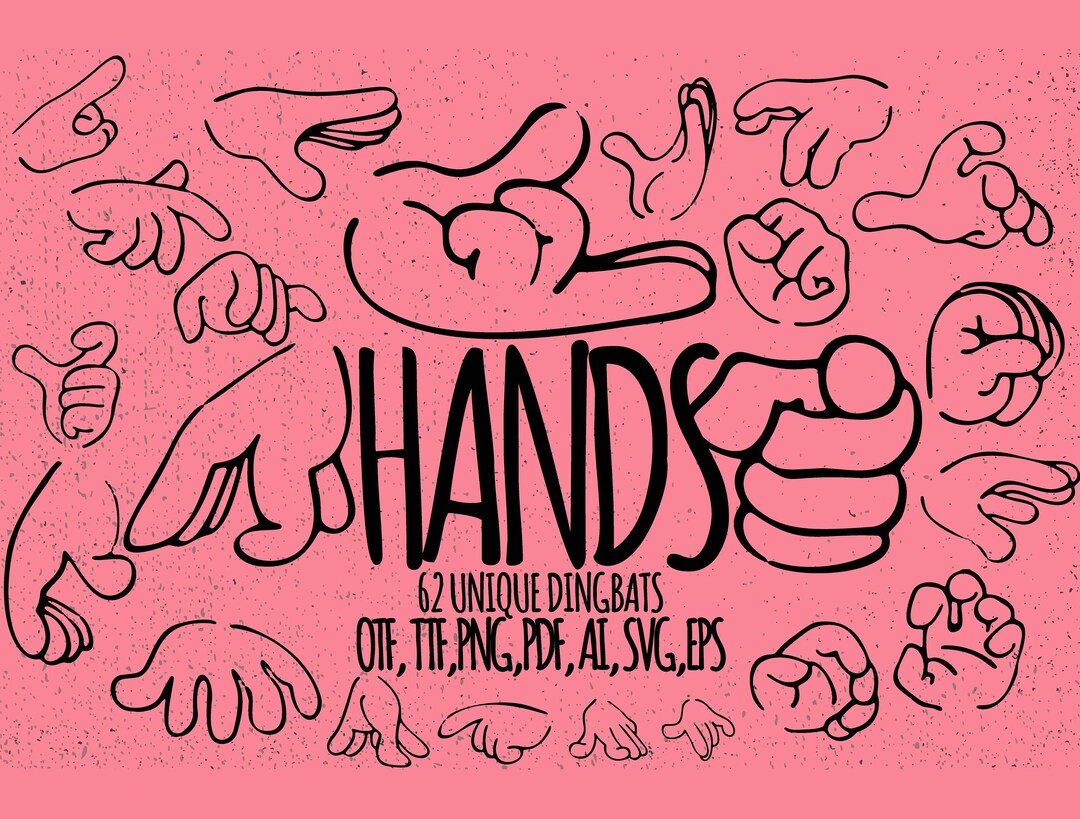 60+ Hands Illustration Cartoon Drawing Style Dingbats Font - Etsy