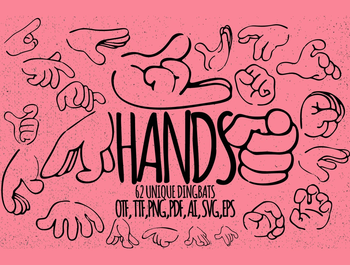 60+ Hands Illustration Cartoon Drawing Style Dingbats Font - Etsy