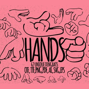 60+ Hands Illustration Cartoon Drawing Style Dingbats Font - Etsy