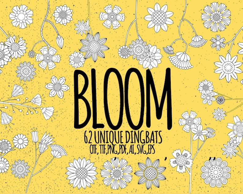 Bloom: Hand-drawn Flowers Dingbats Font (digital Download) - Etsy