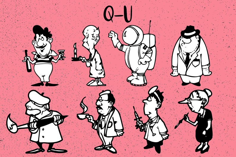 People Cartoons Clipart: Vector Dingbats Font (coloring Pages) - Etsy