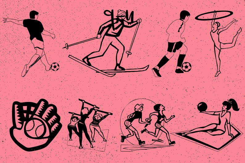 Sports Cartoon Doodles: Vector Clipart Dingbats Font - Etsy