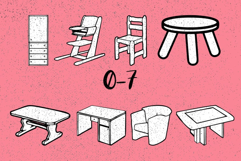 Furniture Doodles , Illustrations Line Art Style Dingbats Font ...