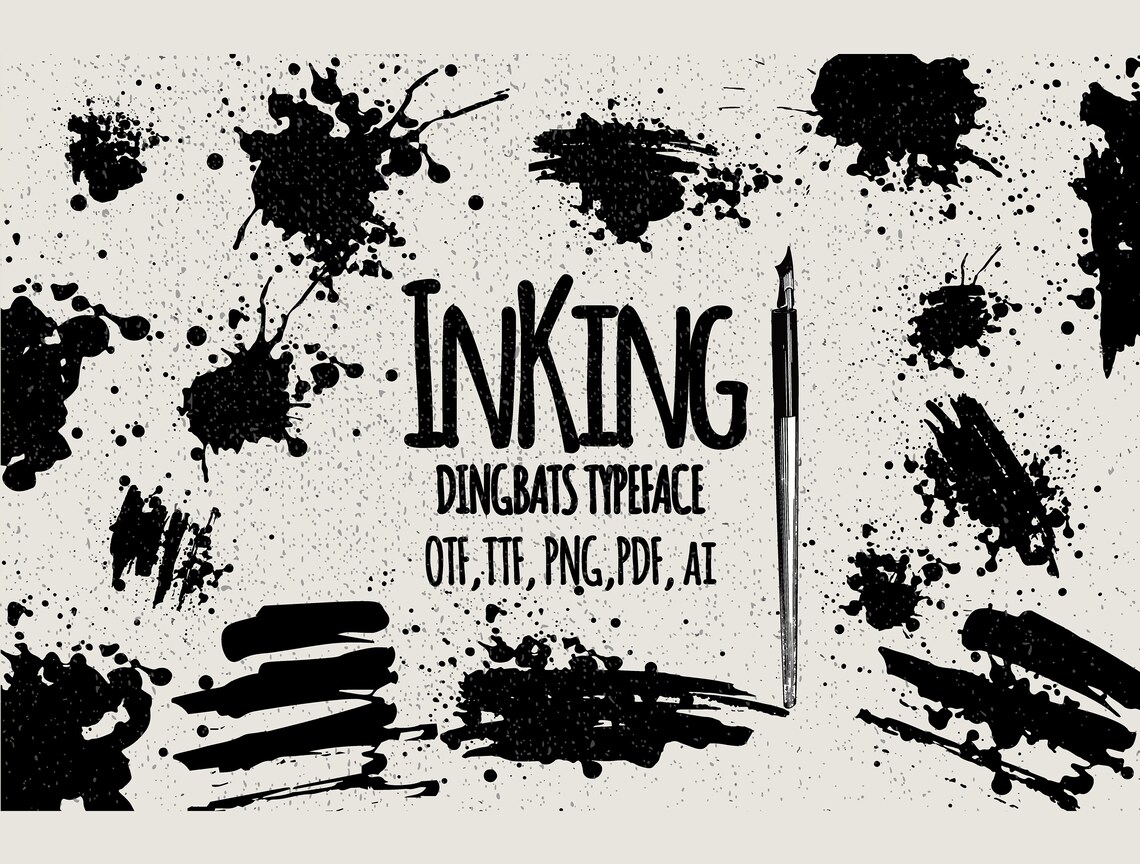 Ink Splashes Dingbats Font: 62 Unique Paint Brushes (digital Download ...