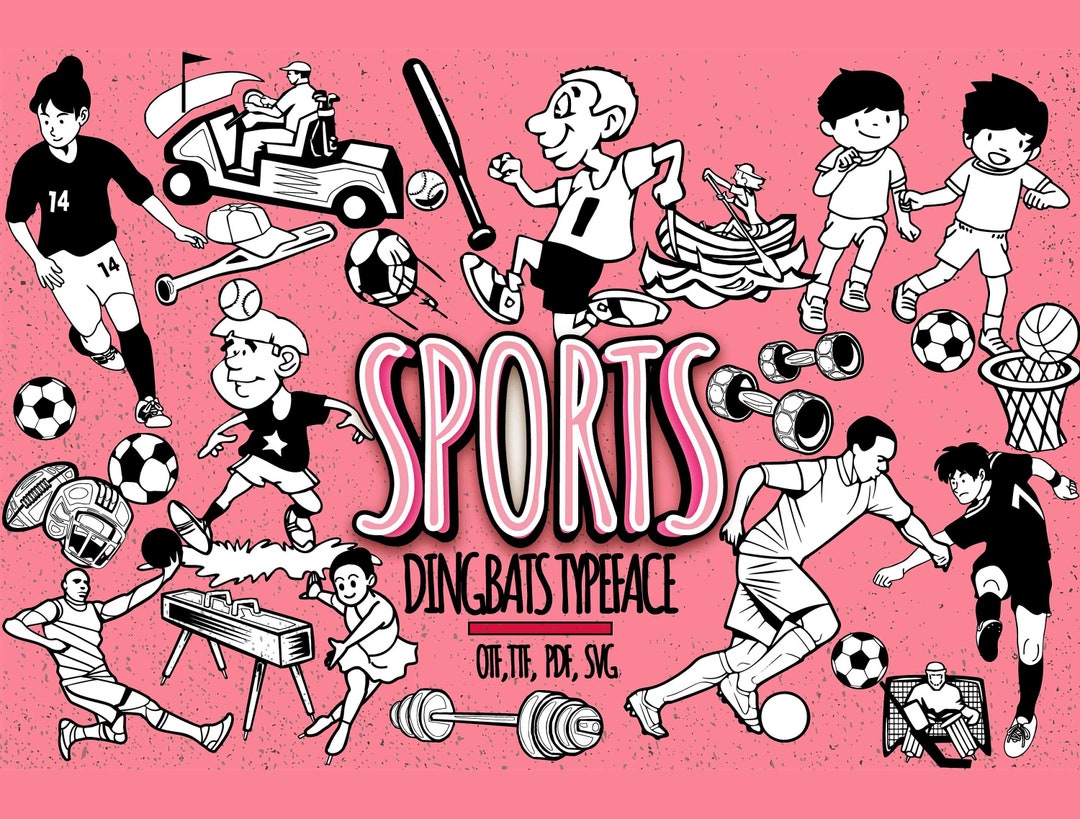 Sports Cartoon Doodles: Vector Clipart Dingbats Font - Etsy