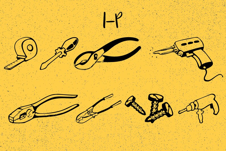 62 Tools, Gears and Hardware Doodles, Line Art Illustrations Dingbats ...