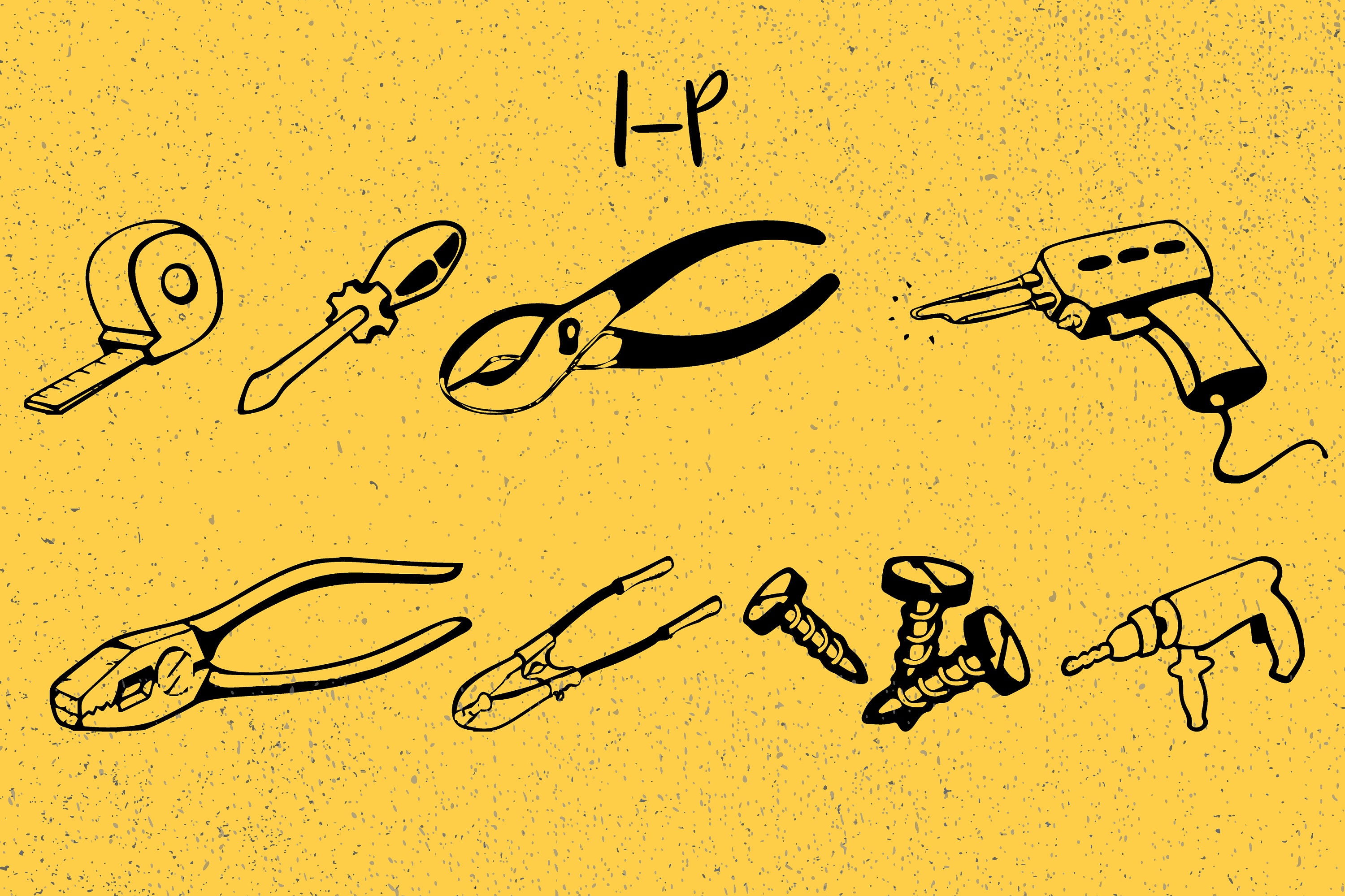 62 Tools, Gears and Hardware Doodles, Line Art Illustrations Dingbats ...