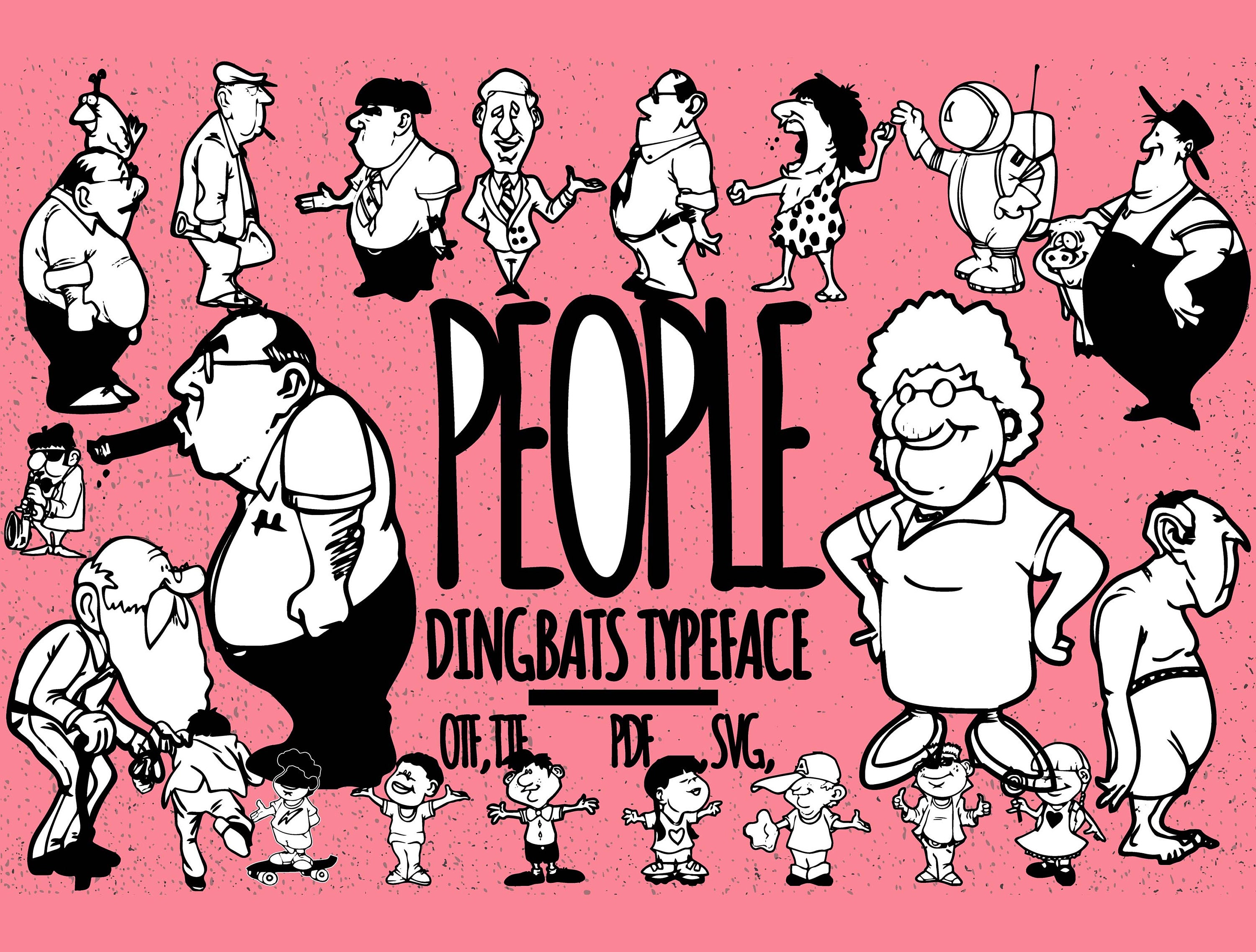 People Cartoons Clipart: Vector Dingbats Font (coloring Pages) - Etsy