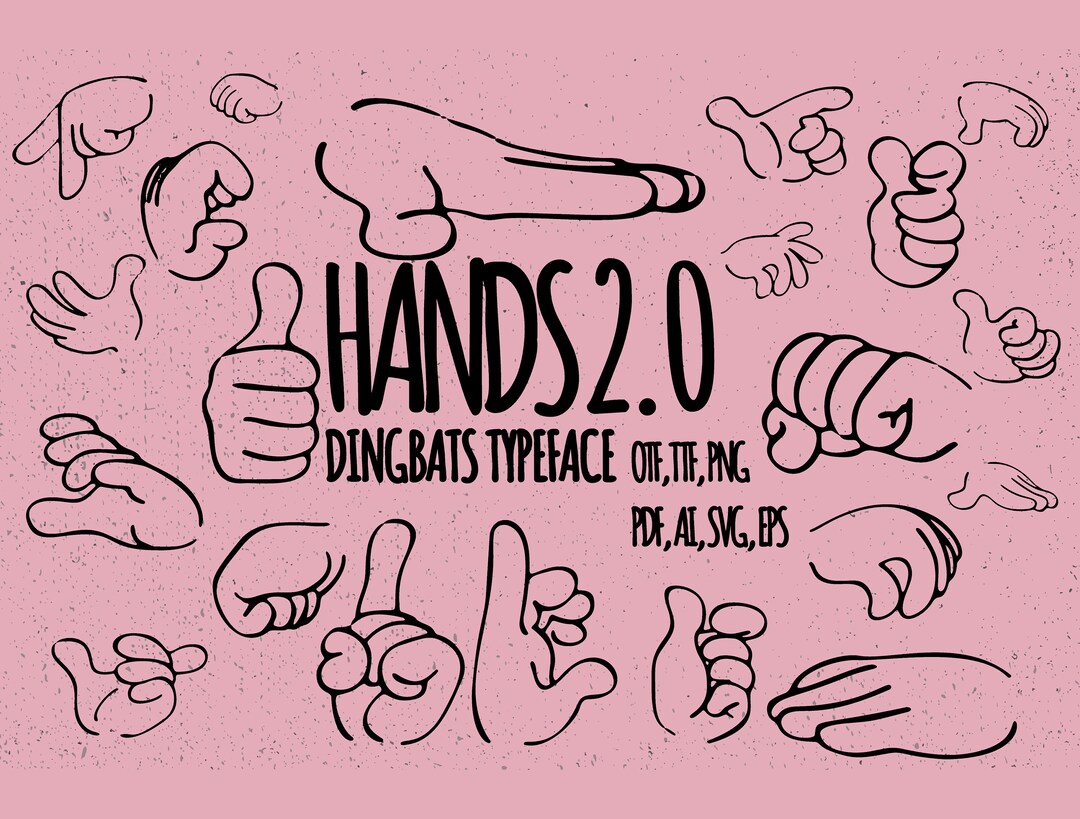 40+ Hands Illustration Cartoon Drawing Style Dingbats Font - Etsy