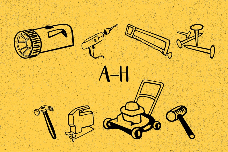 62 Tools, Gears and Hardware Doodles, Line Art Illustrations Dingbats ...