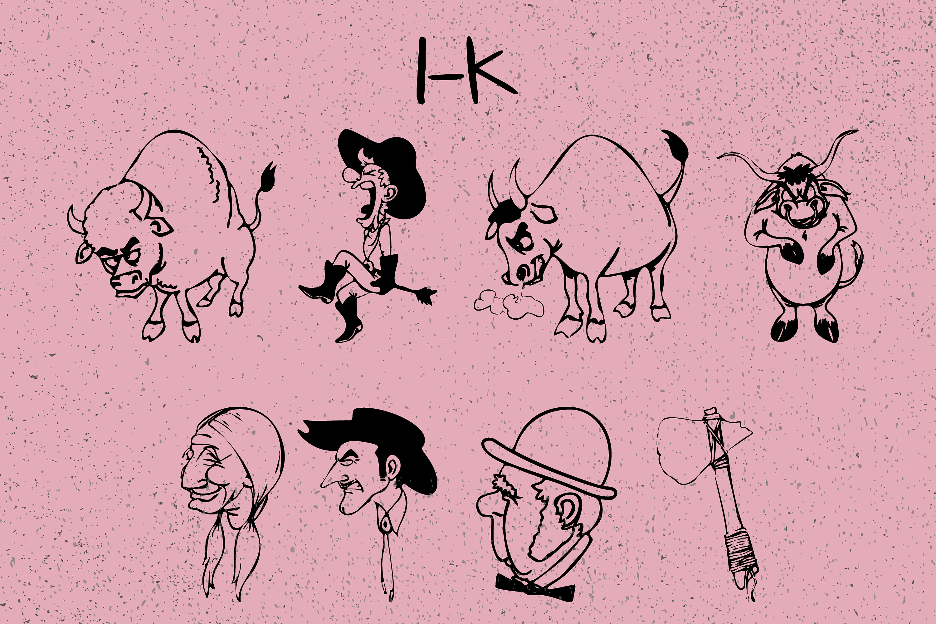 Wild West Cartoon Characters Doodles Dingbats Font - Wild West Cartoons ...