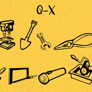 62 Tools, Gears and Hardware Doodles, Line Art Illustrations Dingbats ...