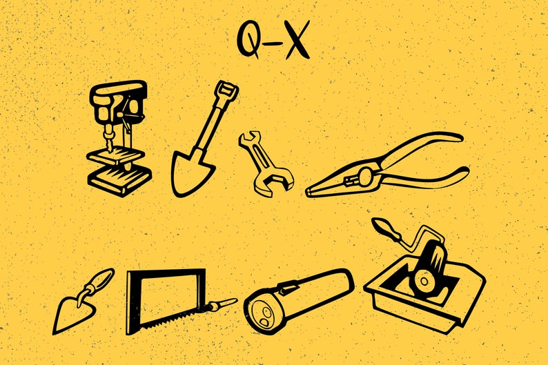 62 Tools, Gears and Hardware Doodles, Line Art Illustrations Dingbats ...