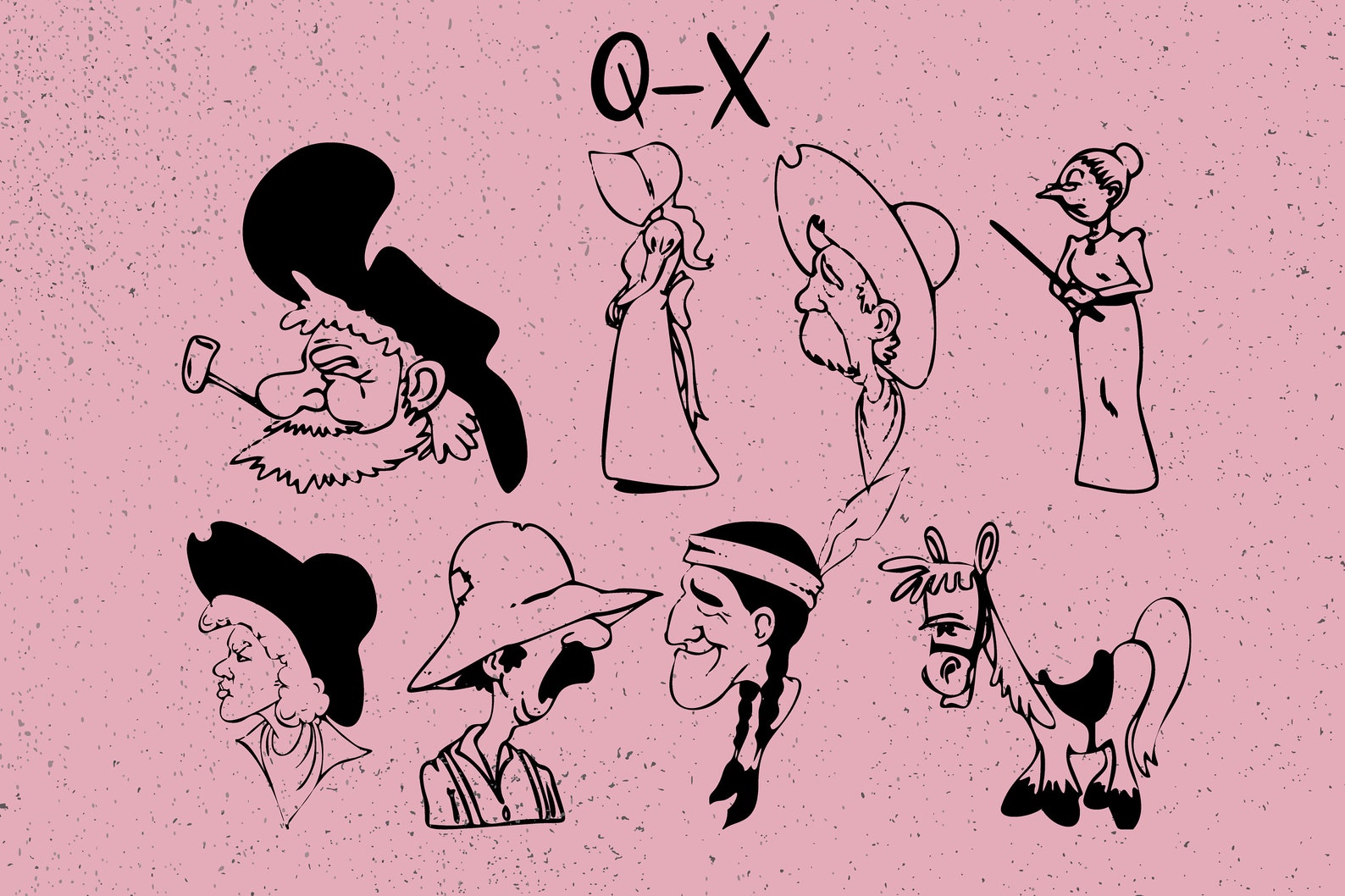 Wild West Cartoon Characters Doodles Dingbats Font - Wild West Cartoons ...