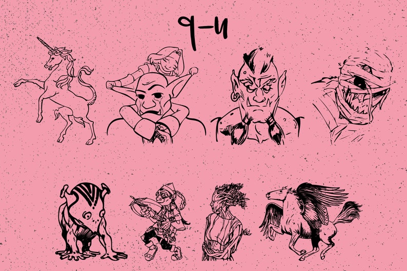 Legendary Characters Cartoons Line Art Doodles Cliparts Dingbats Font ...