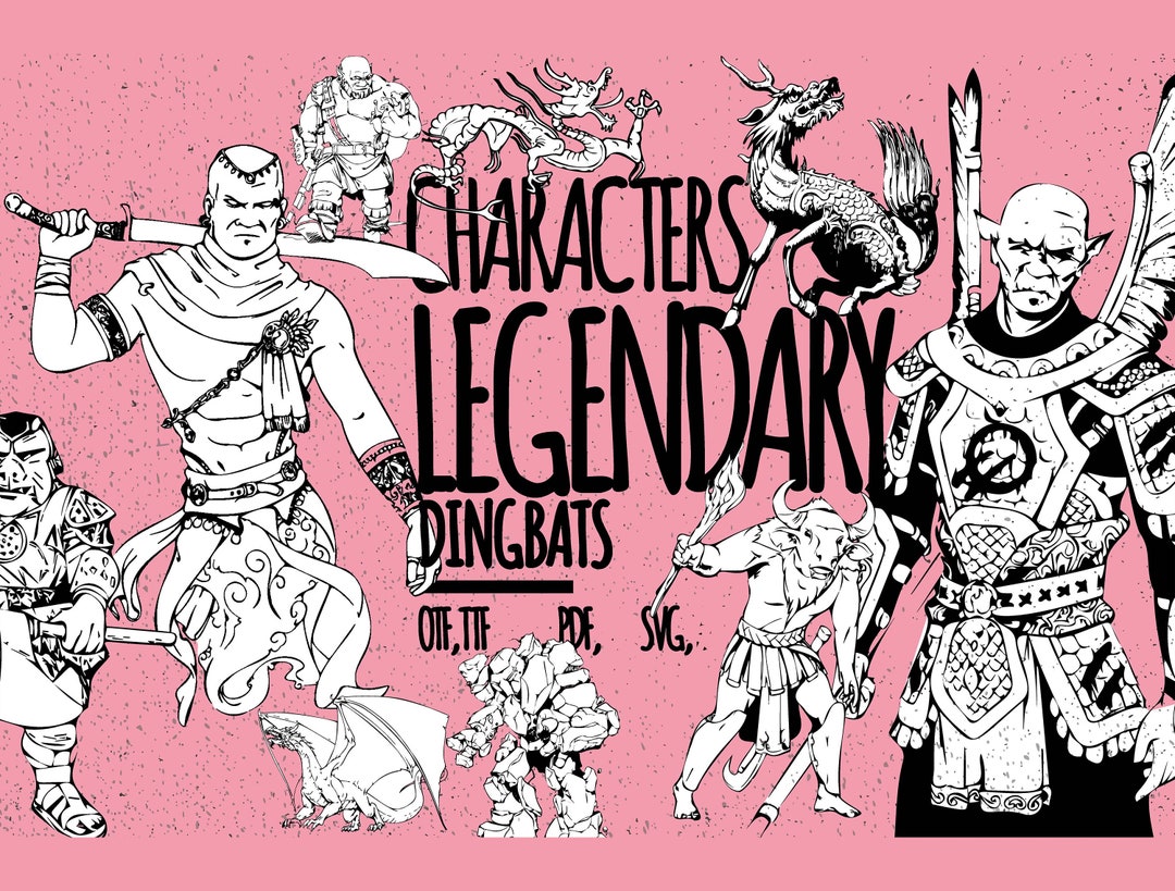 Legendary Characters Cartoons Line Art Doodles Cliparts Dingbats Font ...