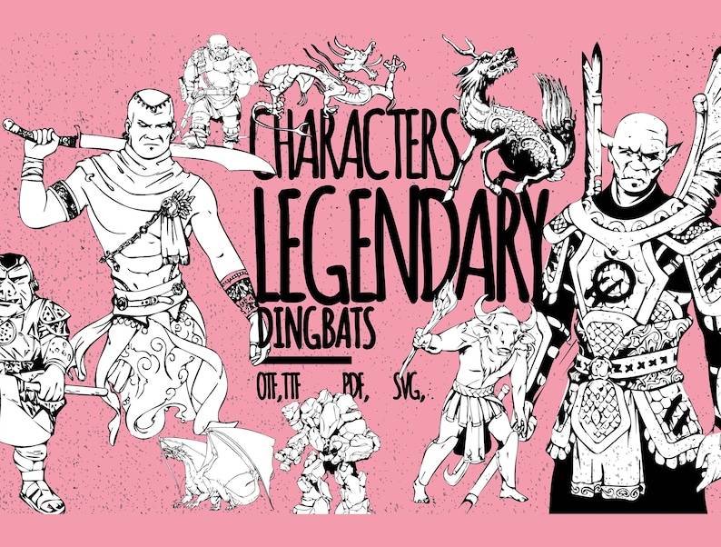 Legendary Characters Cartoons Line Art Doodles Cliparts Dingbats Font ...