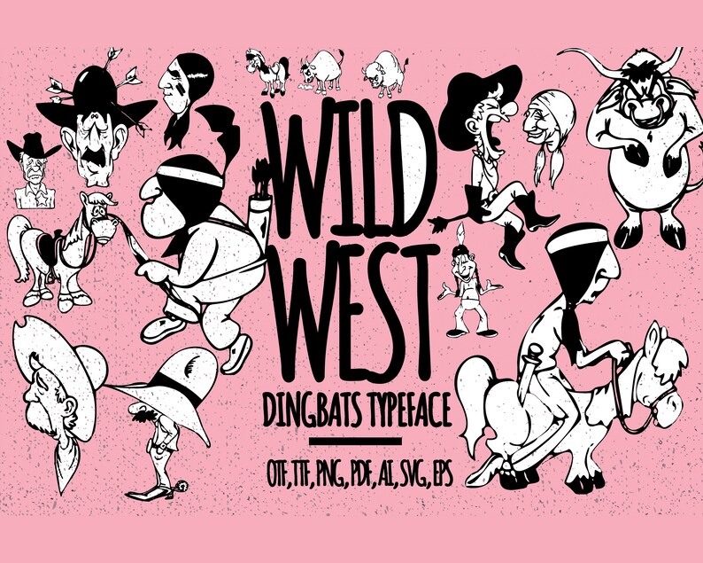 Wild West Cartoon Characters Doodles Dingbats Font - Wild West Cartoons ...
