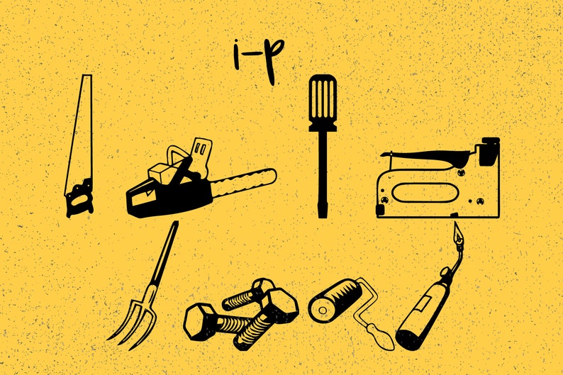 62 Tools, Gears and Hardware Doodles, Line Art Illustrations Dingbats ...