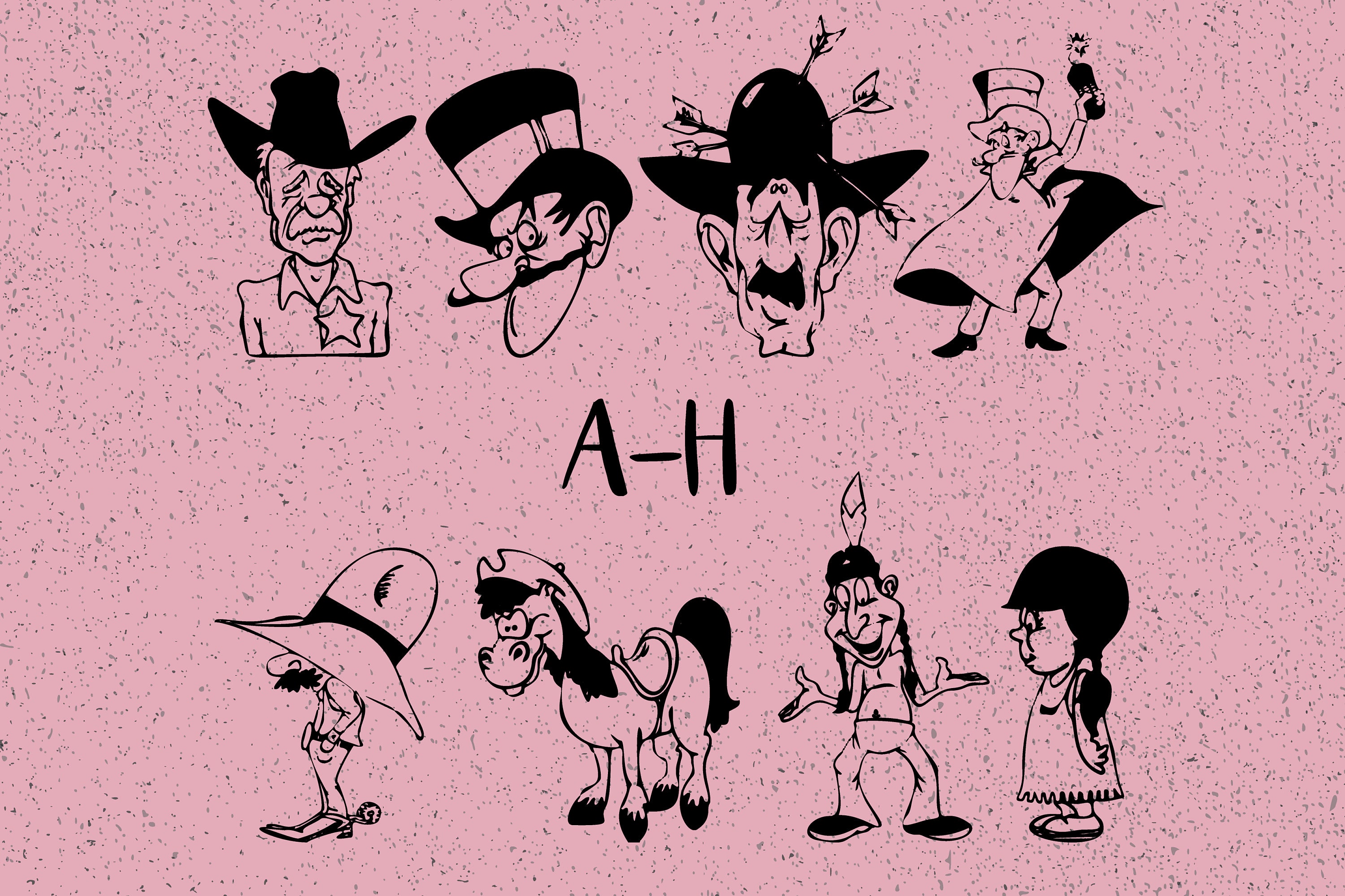 Wild West Cartoon Characters Doodles Dingbats Font - Wild West Cartoons ...