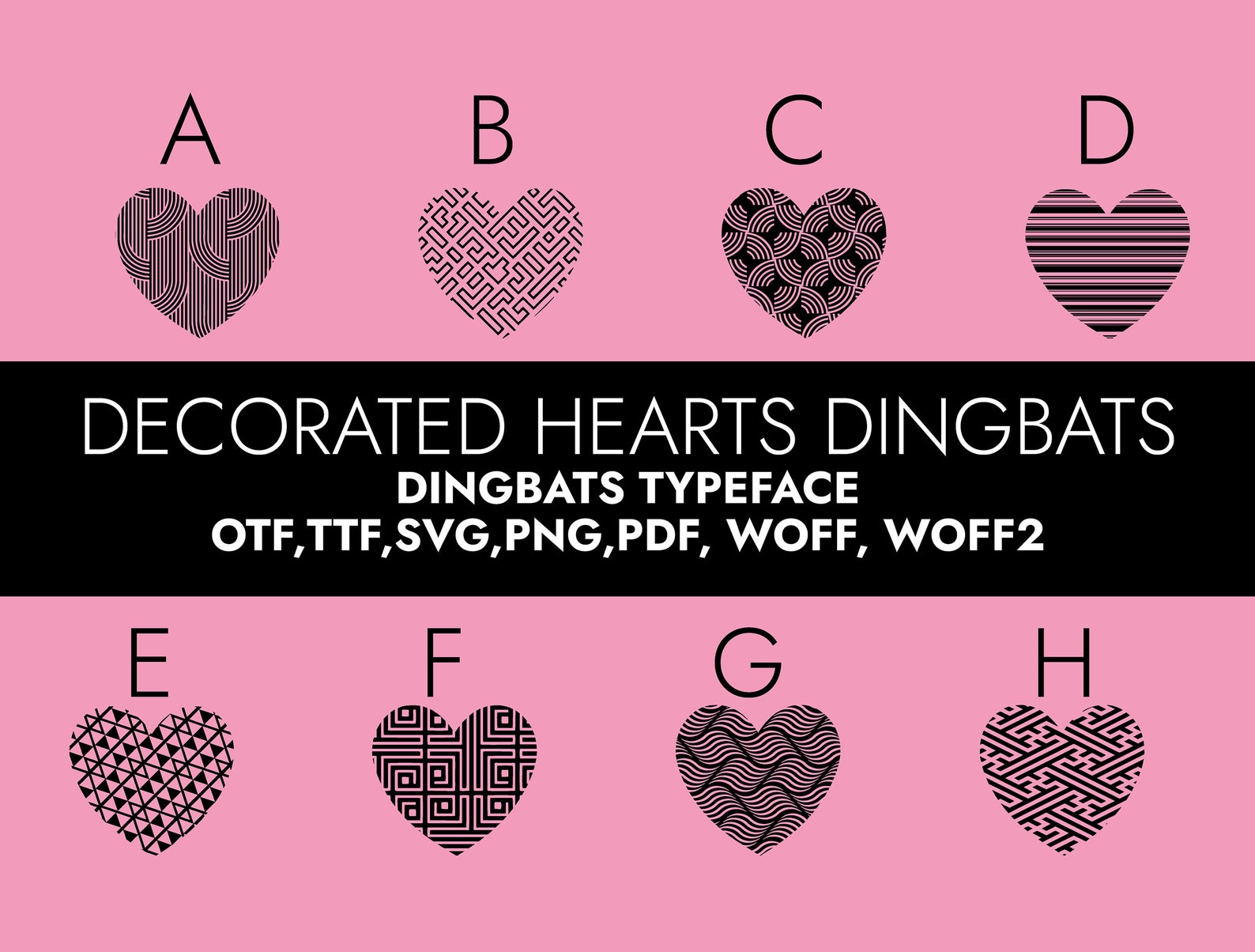 Decorated Hearts Dingbats Font - Love Dingbats - Love Fonts- Romantic ...