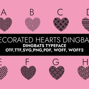 Decorated Hearts Dingbats Font - Love Dingbats - Love Fonts- Romantic ...