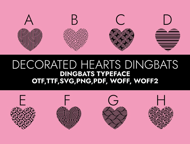 Decorated Hearts Dingbats Font - Love Dingbats - Love Fonts- Romantic ...