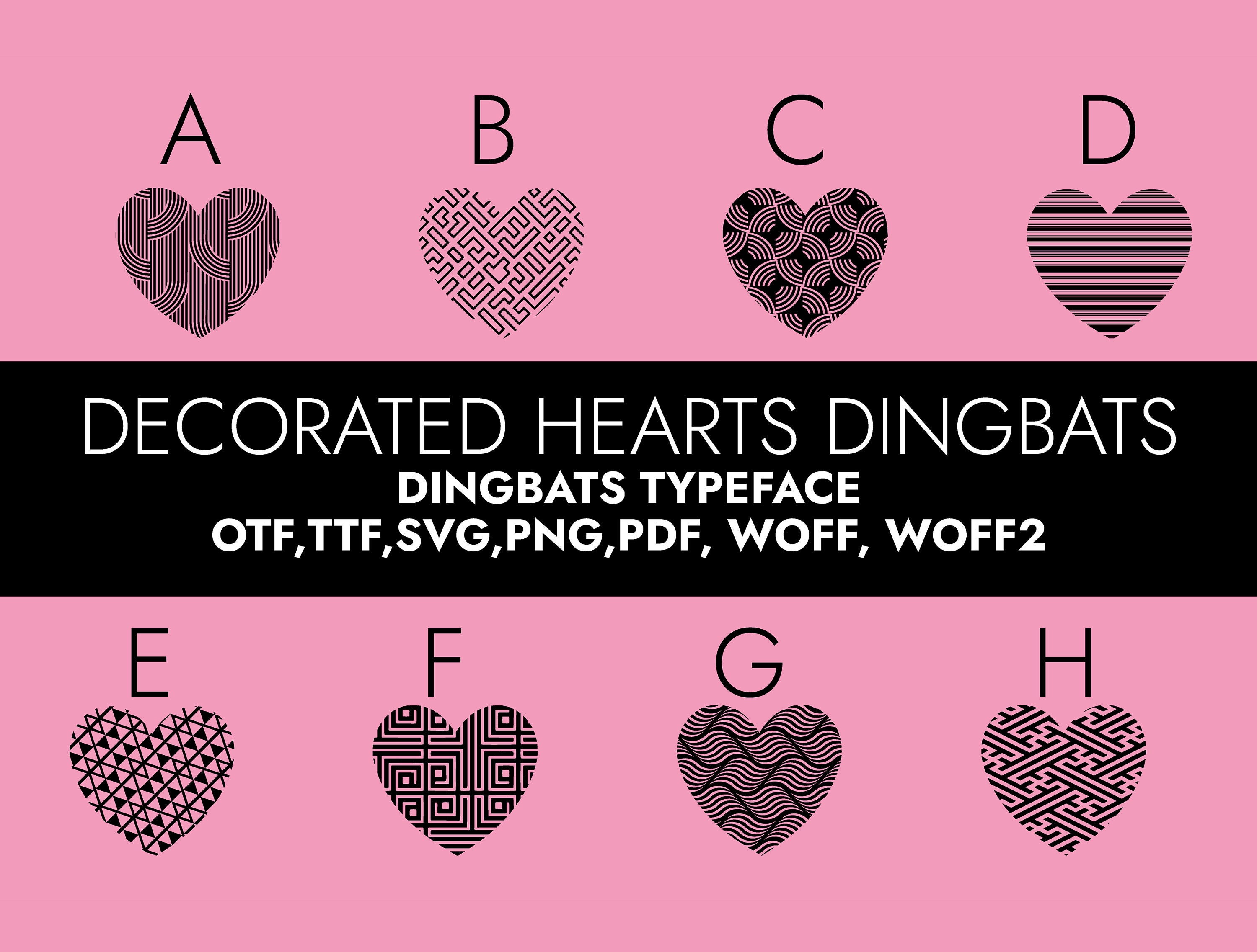 Decorated Hearts Dingbats Font - Love Dingbats - Love Fonts- Romantic ...