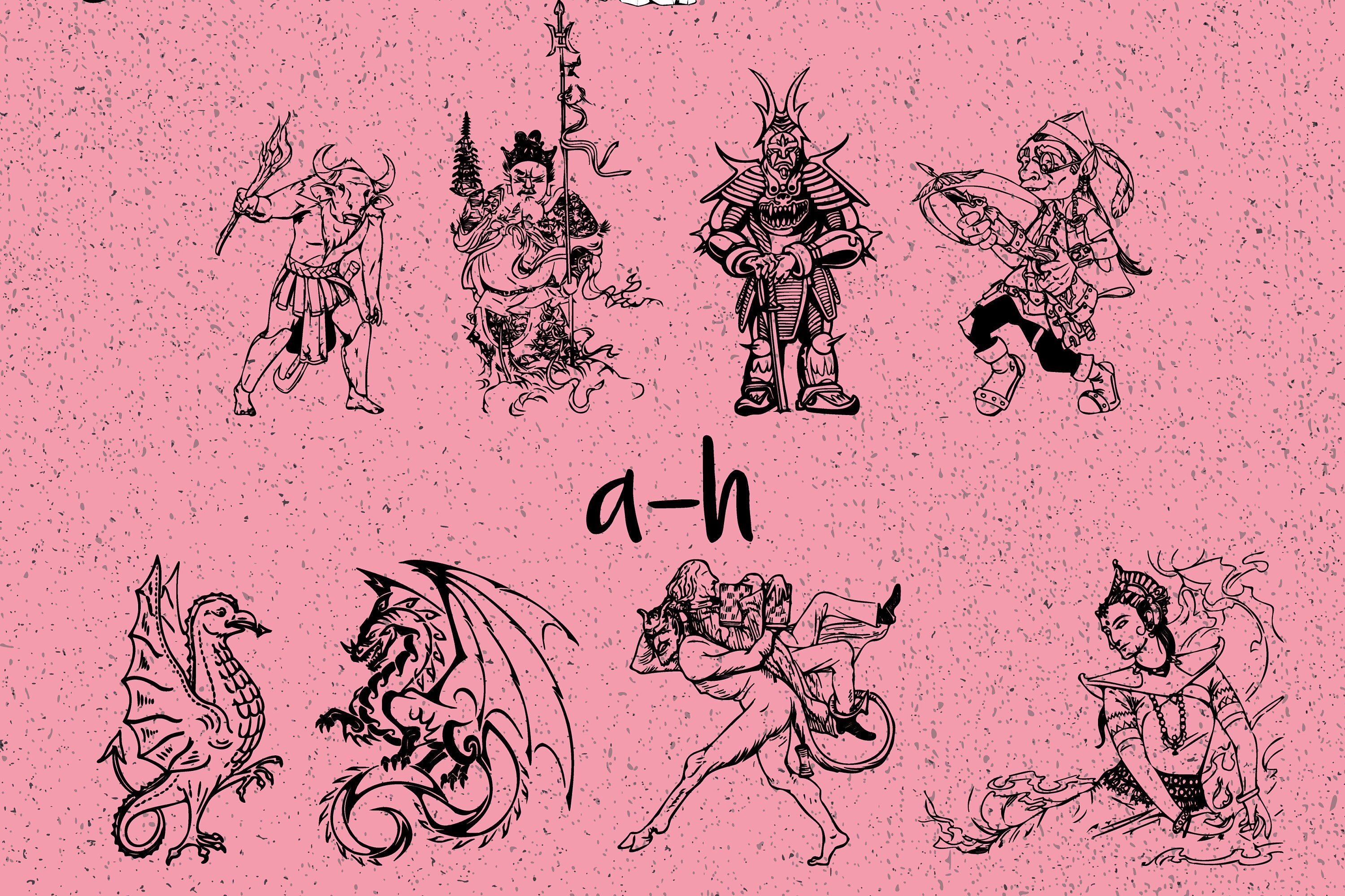 Legendary Characters Cartoons Line Art Doodles Cliparts Dingbats Font ...