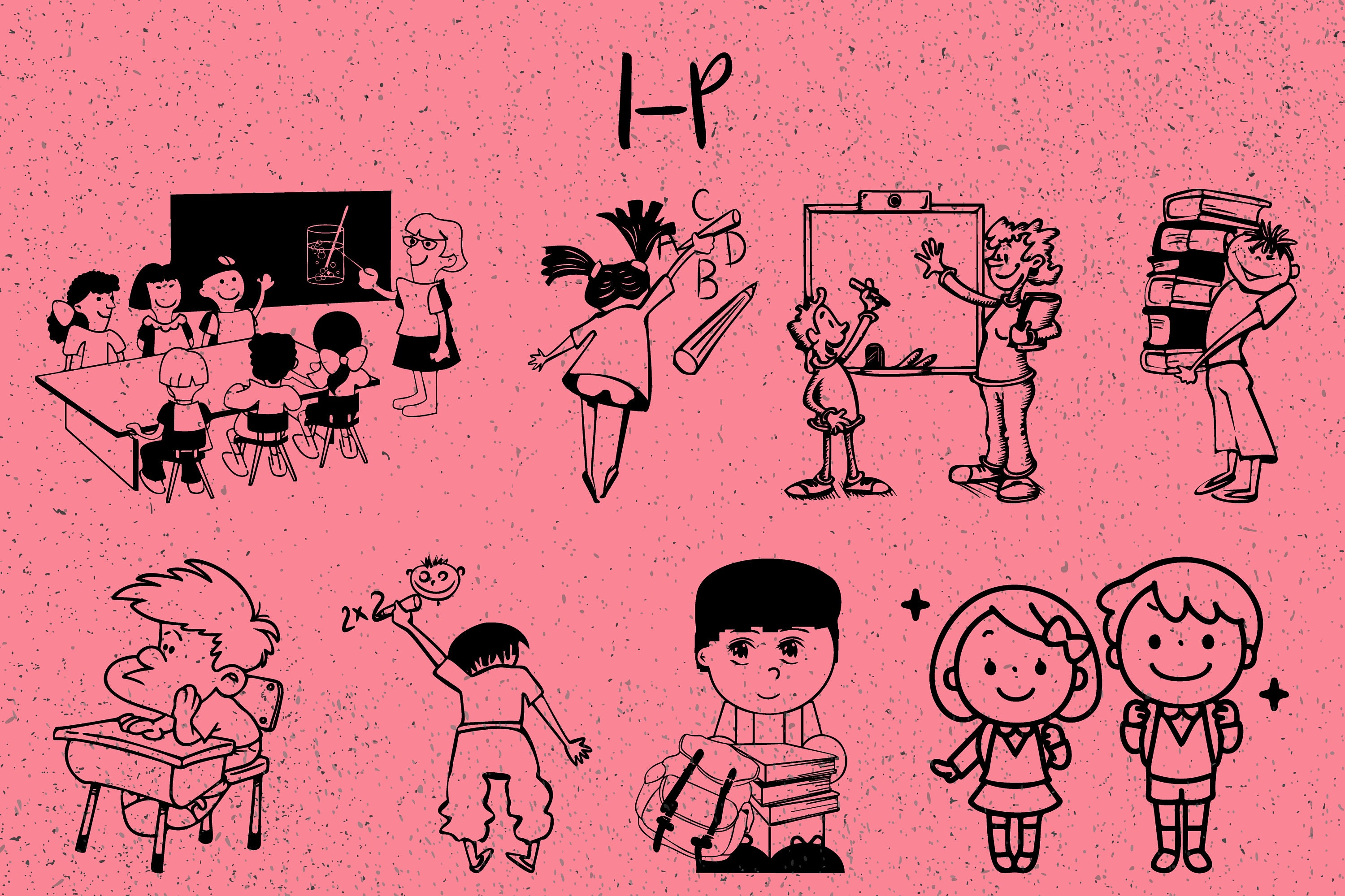 School Cartoons Doodles Clipart Vector Line Art Dingbats Font Back to ...