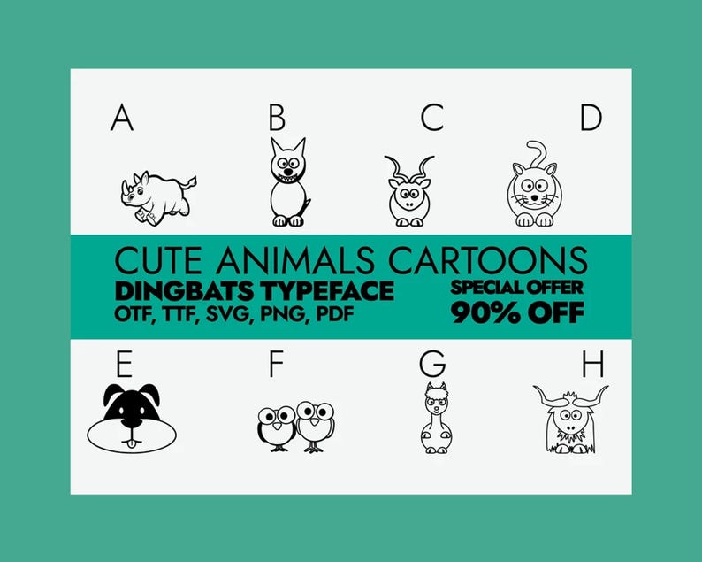 Cute Animals Cartoons Dingbats Font - Animals Cartoons - Cartoons ...