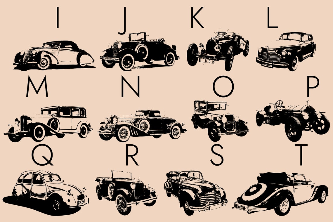 Vintage Cars Dingbats Font, Vintage Cars Symbols, Vintage Cars ...
