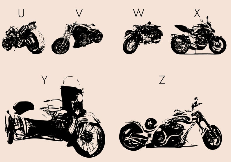 Motorcycle Dingbats Font: Retro Motors Silhouettes (PDF, SVG, AI) - Etsy