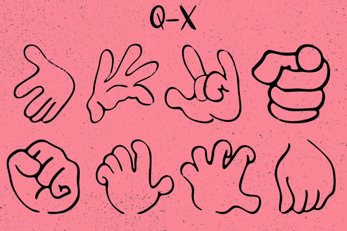 60+ Hands Illustration Cartoon Drawing Style Dingbats Font - Etsy