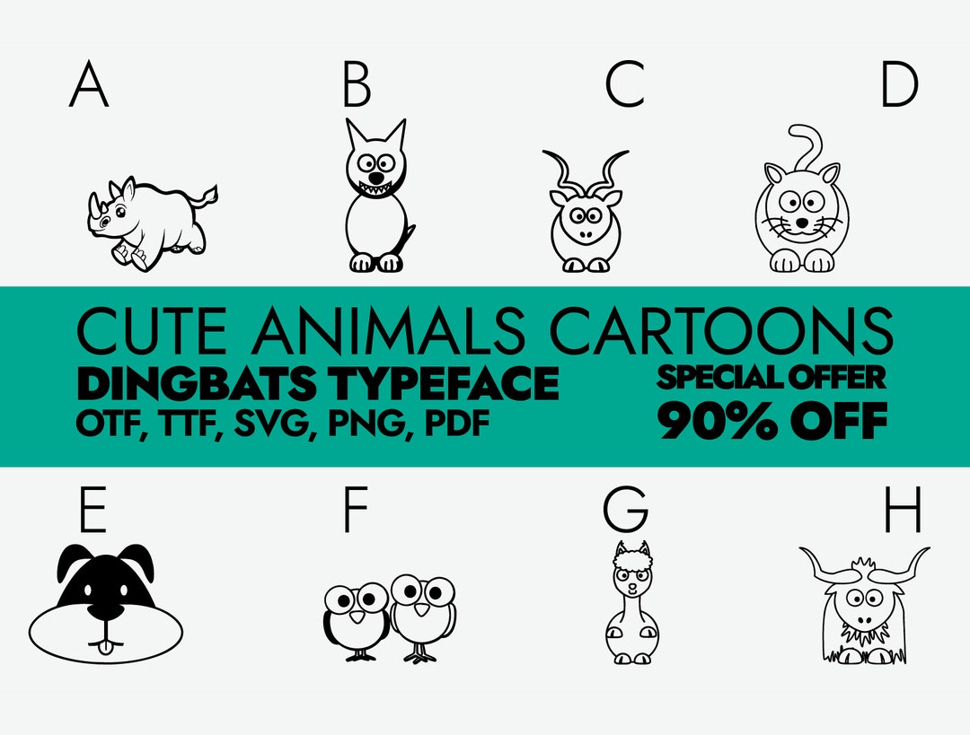 Cute Animals Cartoons Dingbats Font Animals Cartoons Cartoons Dingbats ...