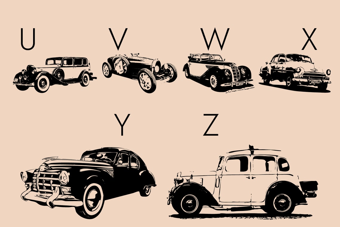 Vintage Cars Dingbats Font, Vintage Cars Symbols, Vintage Cars ...