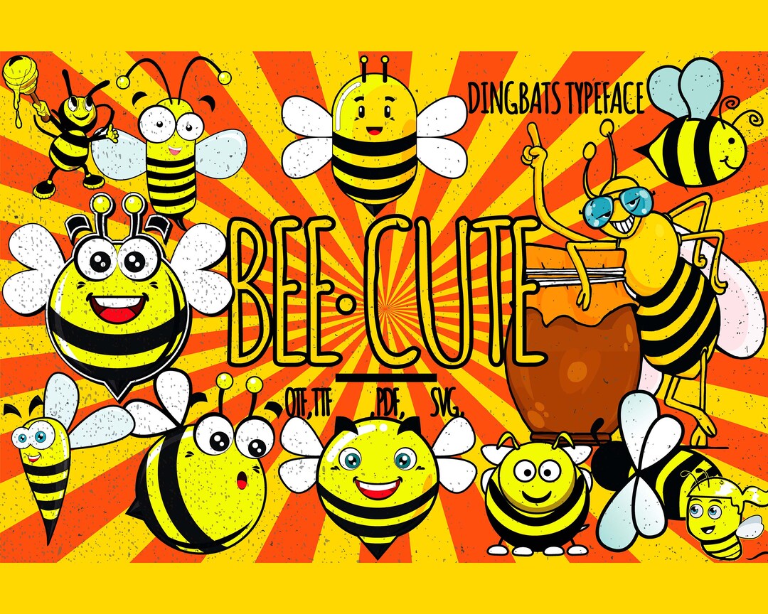 Bee Cute, + 40 Bees Doodles Line Art Illustrations Dingbats Font - Bees ...