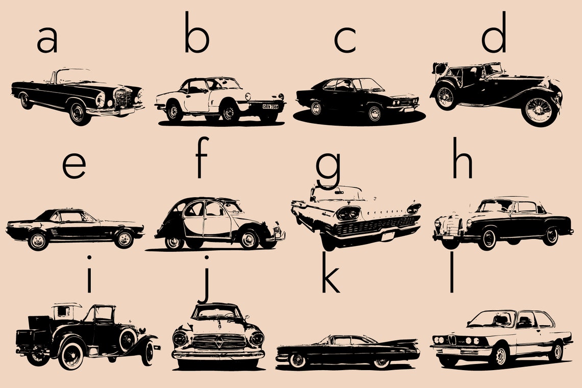 Vintage Cars Dingbats Font, Vintage Cars Symbols, Vintage Cars ...