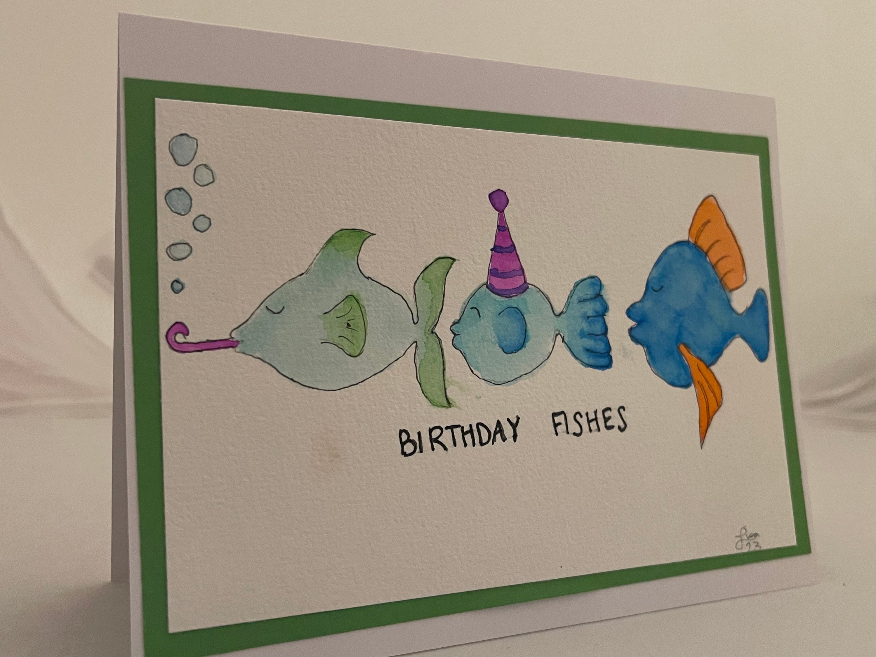 Hand Painted Card, Happy Birthday Fishes, Blank Inside With Envelope - Etsy