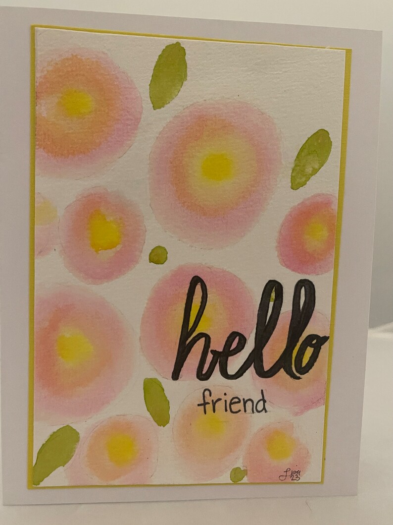 Hand Painted Card, Hello, Friend, Blank Inside With Envelope - Etsy