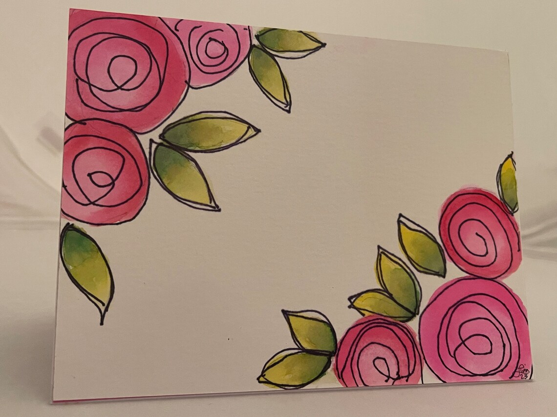 Hand Painted Card, Flowers, Blank Inside With Envelope - Etsy