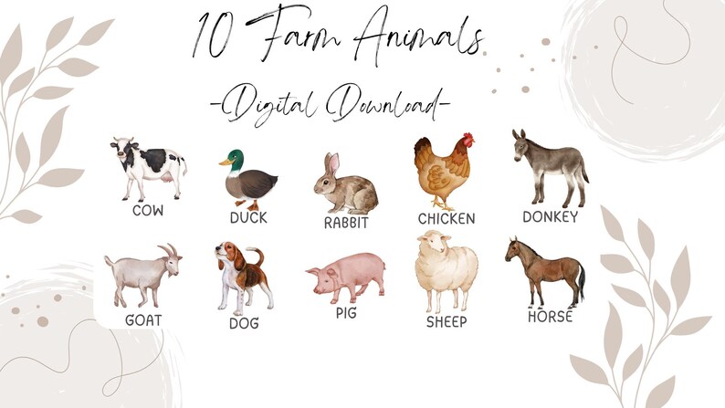 10 Farm Animal Flashcard, Digital Download, Montessori Flash Cards ...