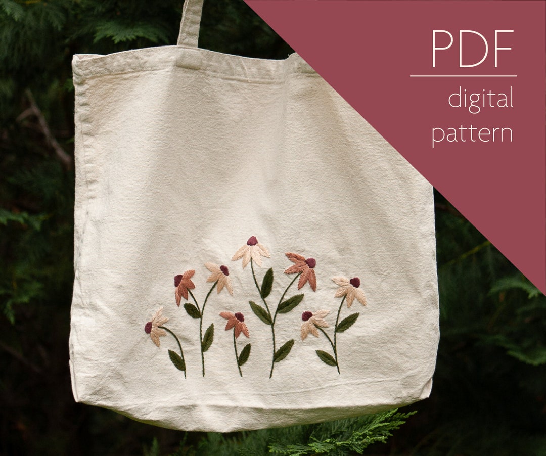 Flora Tote Bag | PDF Hand Embroidery Pattern for Pencil Pouch and ...
