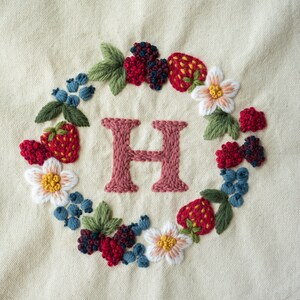 Berry Picking Tote Bag Hand Embroidery Pattern: Customizable Initial ...