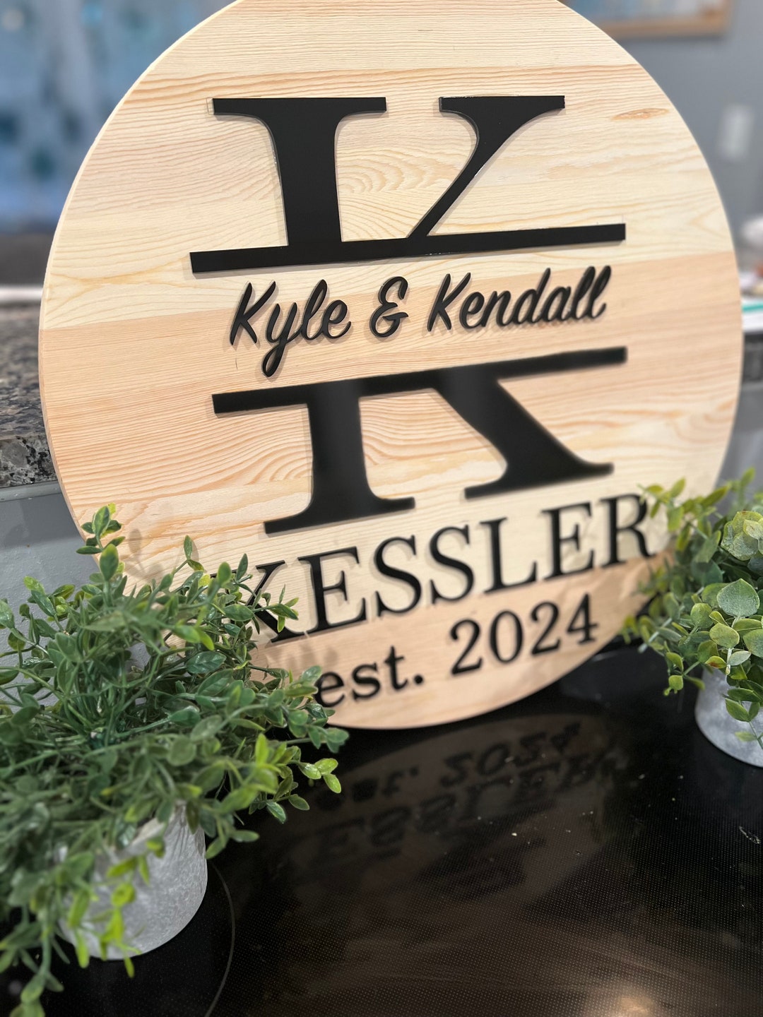 Personalized Round Monogram Wood Sign - Etsy
