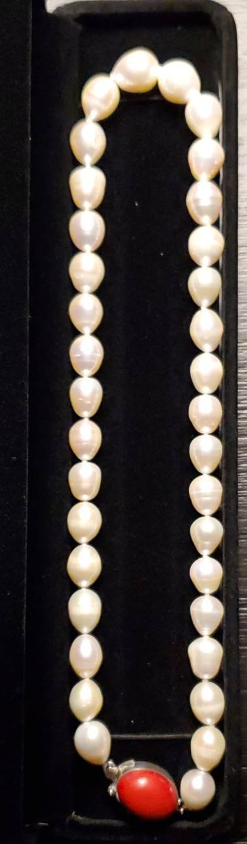 Teardrop Pearl Necklace With Coral Clasp. Cultured Pearls. Real Pearl ...