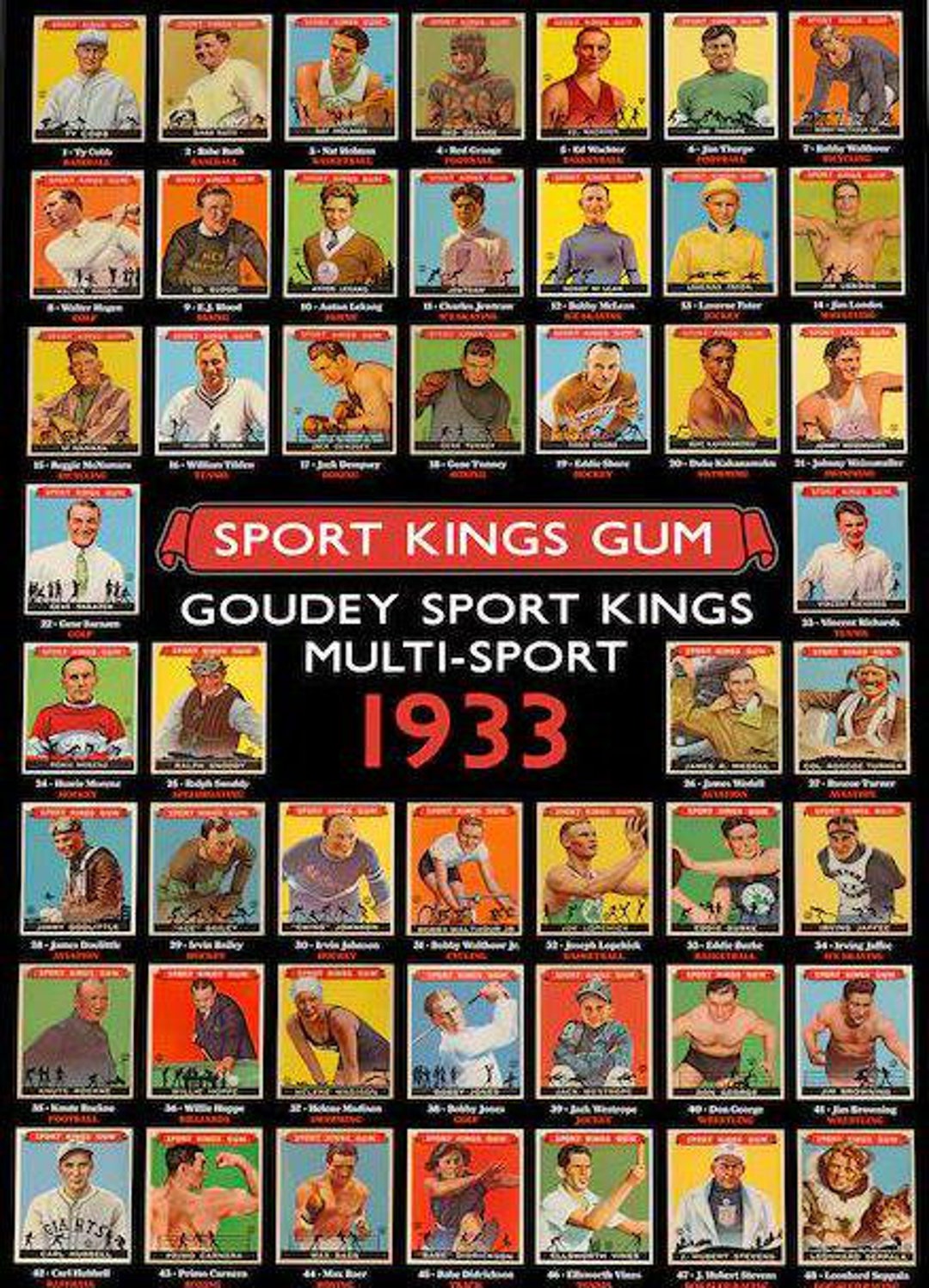 Rare Complete Set 48 Cards 1933 Reprint Mint Sport Kings - Etsy