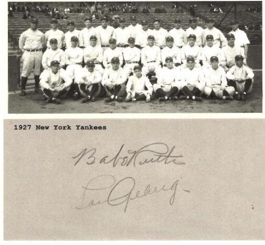 2 Cards 1927 New York Yankees Team Card With Babe Ruth and Lou Gehrig ...